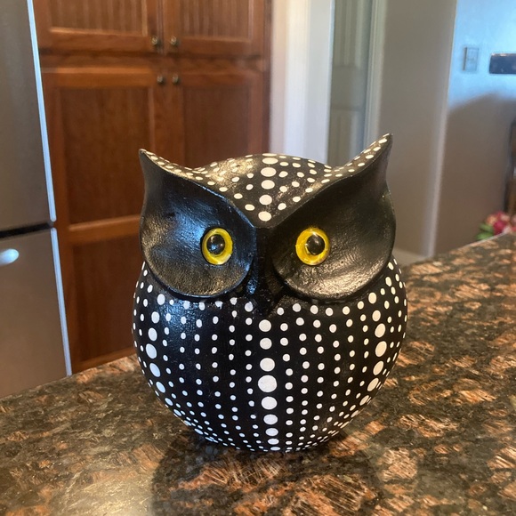 None | Other | New Wooden Black And White Polka Dot Owl Figurine | Poshmark